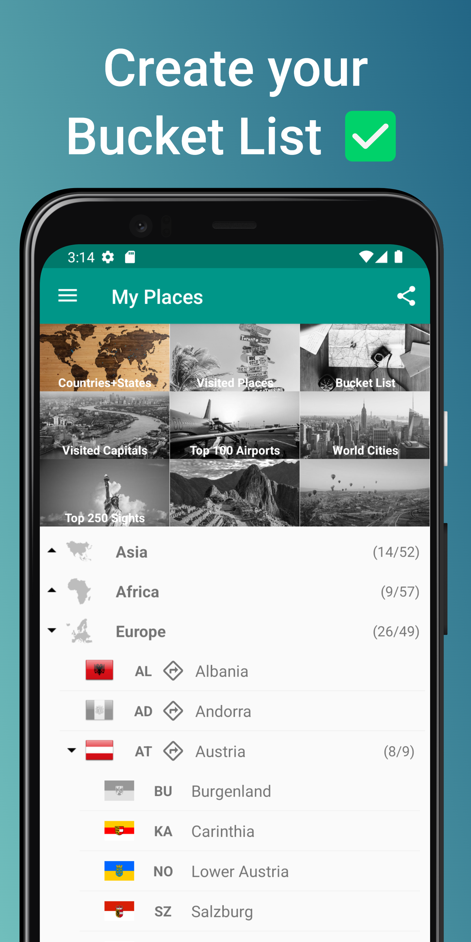 Places Been travel tracker app for Android & iOS App | by myarx apps